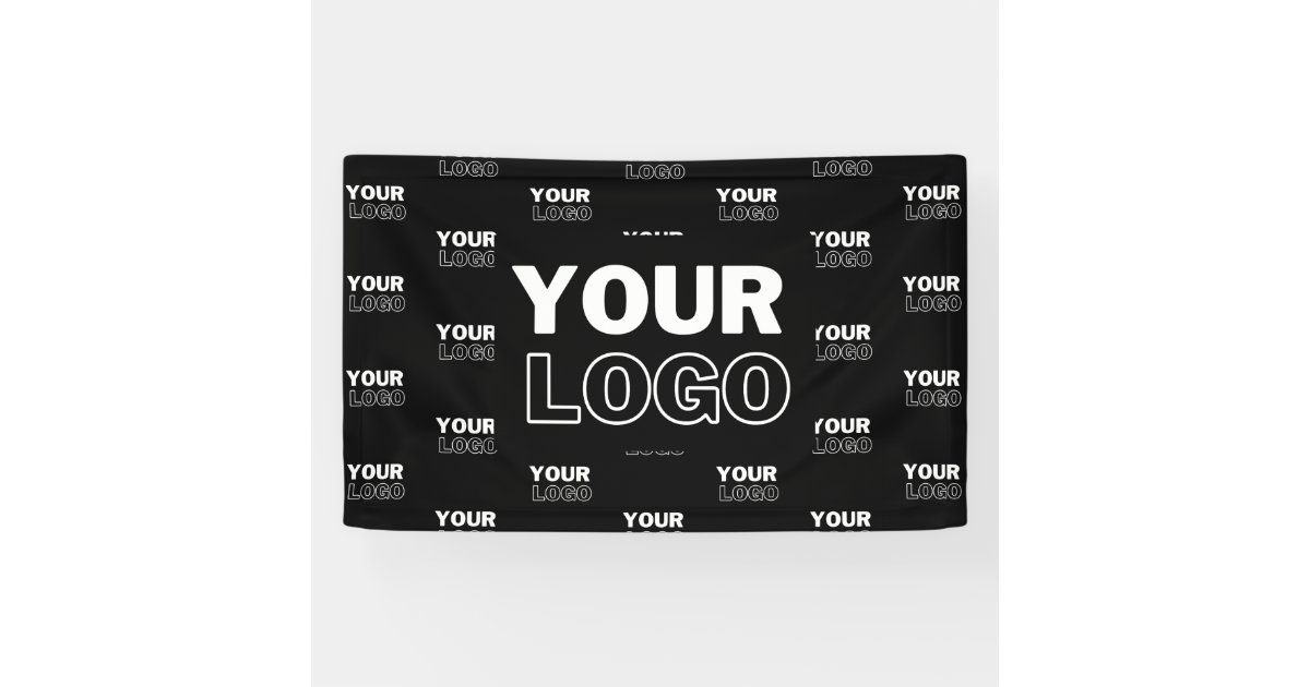 Your Logo & Background Repeating Logo | Black Banner | Zazzle