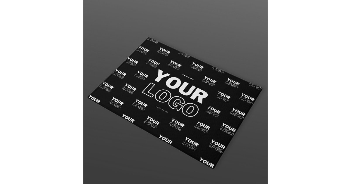 Your Logo & Background Repeating Logo | Black Doormat | Zazzle
