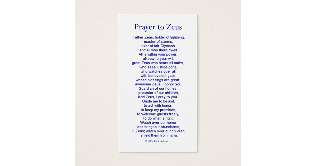 Zeus Prayer Card | Zazzle