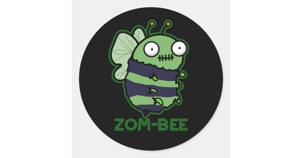 Zom-bee Funny Halloween Zombie Bee Pun Dark BG Classic Round Sticker ...