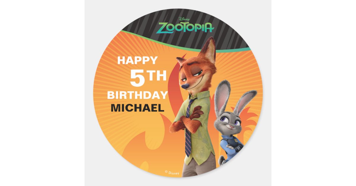 Zootopia Birthday Classic Round Sticker | Zazzle