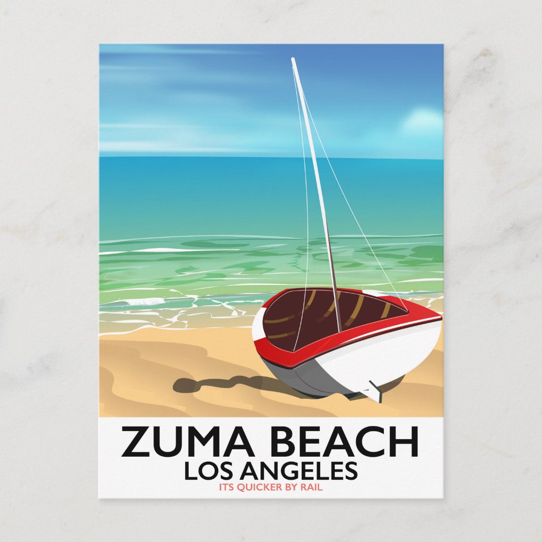 Zuma Beach LA Rail beach poster Postcard | Zazzle